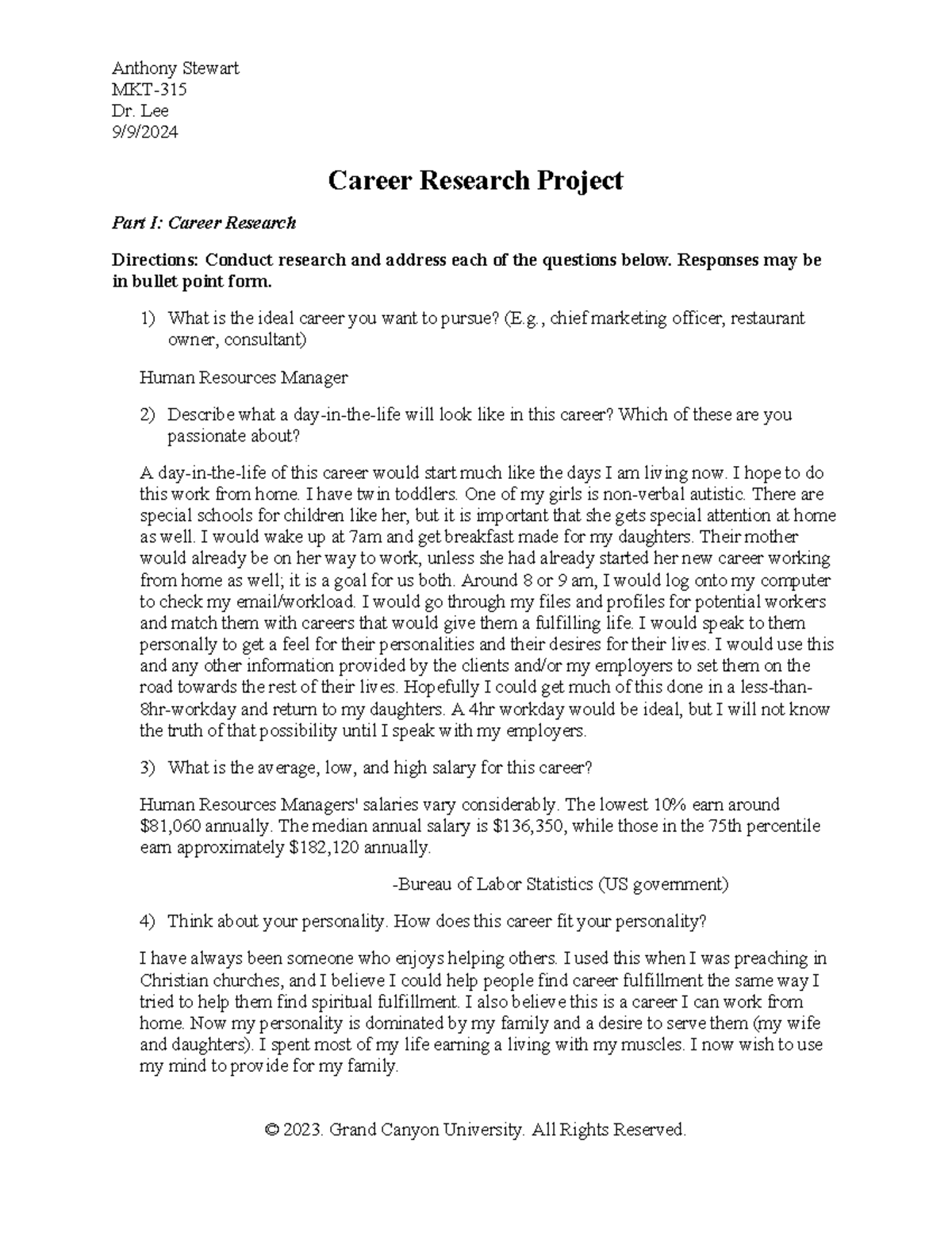 WK8Career Project - Assignment on the possible career in Human ...