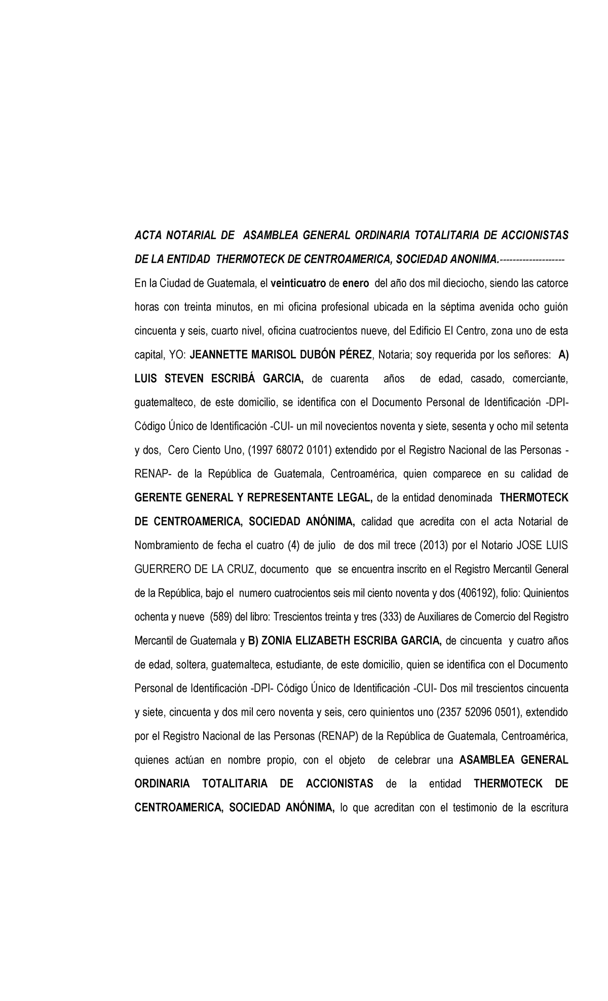 ACTA Notarial DE Asamblea General Ordinaria Totalitaria DE Accionistas ...