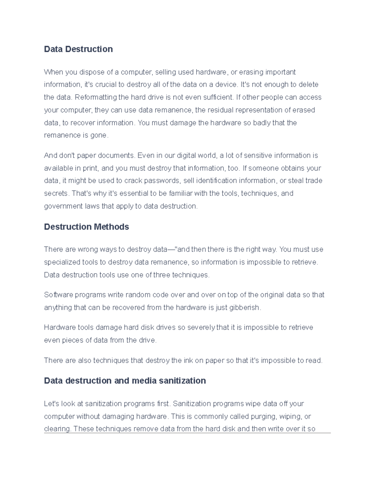 14.3.7 Data Destruction - Data Destruction When you dispose of a ...