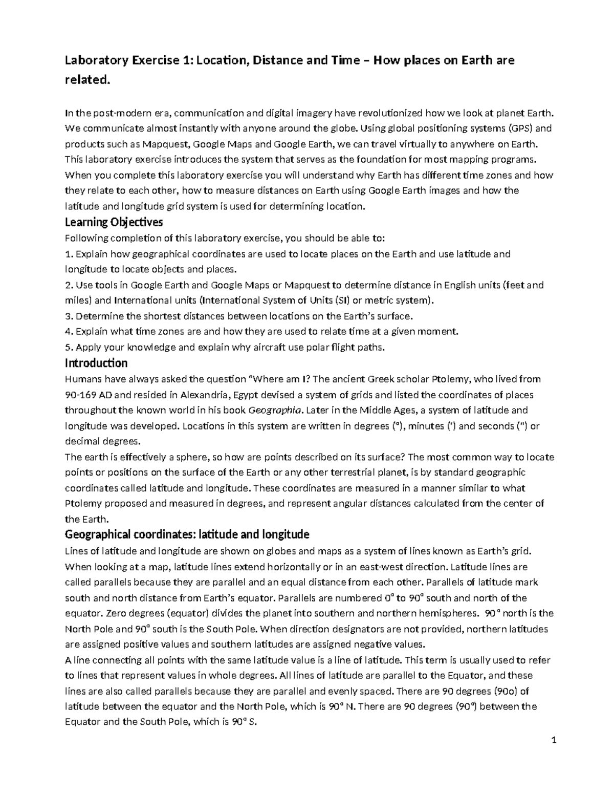 Laboratory Exercise 1 Loc Distance Time - Laboratory Exercise 1 ...