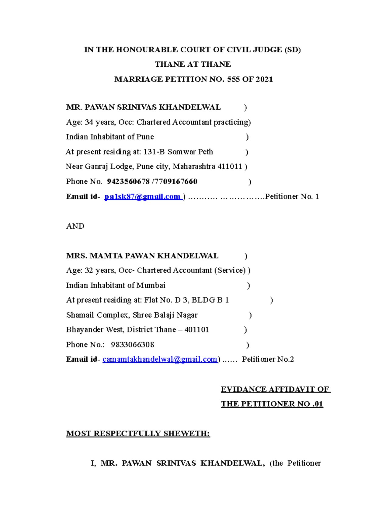 Evidance Affidavit - moot court memorial - IN THE HONOURABLE COURT OF ...