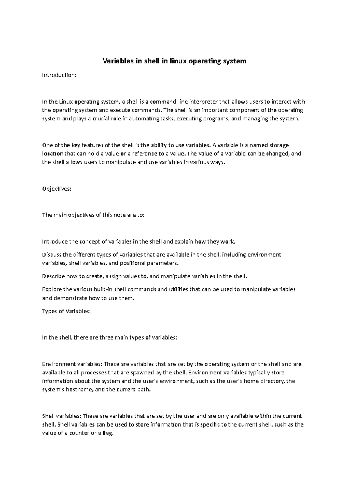 Variables in shell in linux operating system - Variables in shell in ...