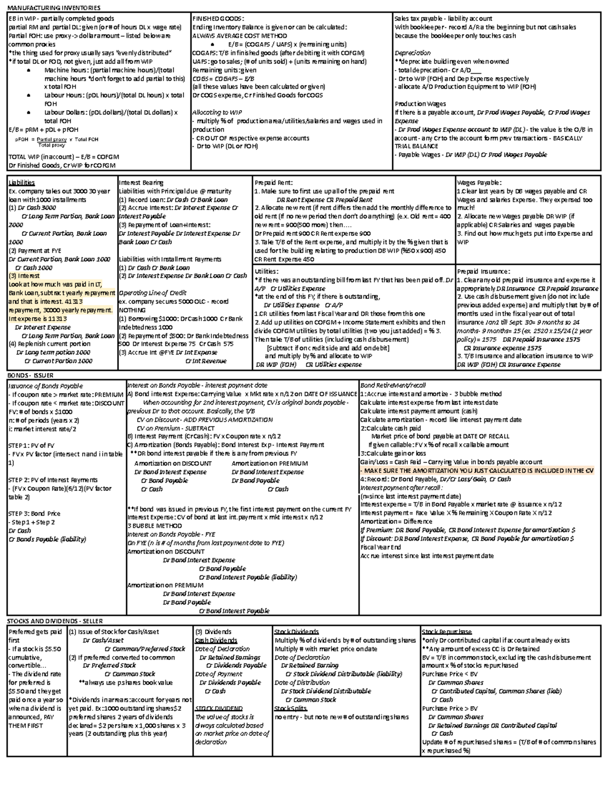 Bus 2257 midyear cheatsheet - MANUFACTURING INVENTORIES EB in WIP ...