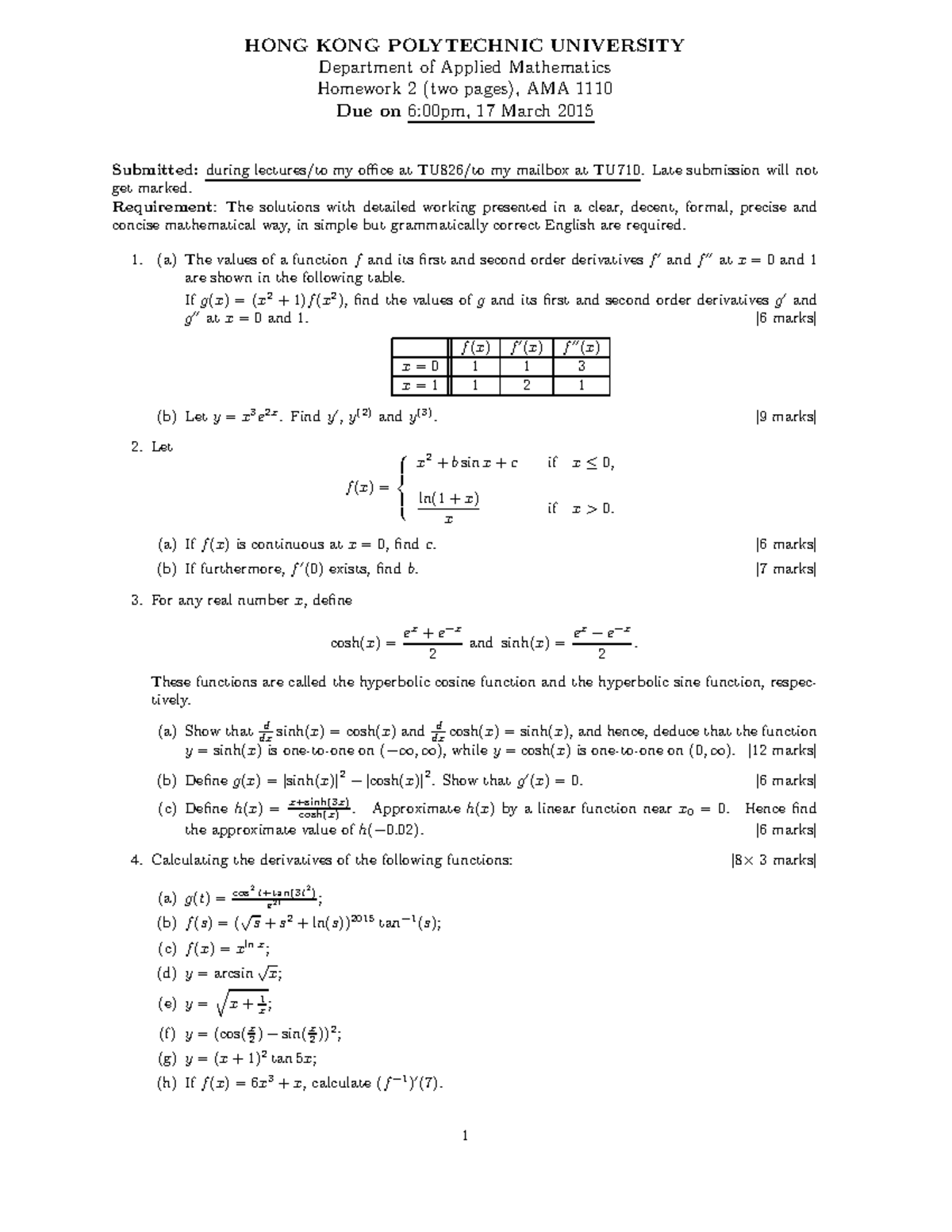 Ama1110 Assignment 2 Hong Kong Polytechnic University Department Of Applied Mathematics