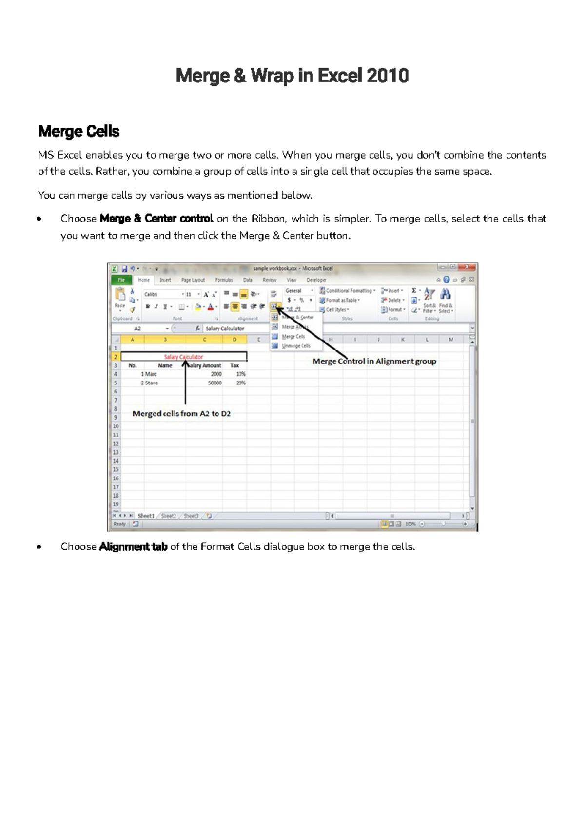Ms Excel Basic Formatting Cells 3 Merge And Wrap In Excel 2010 Merge
