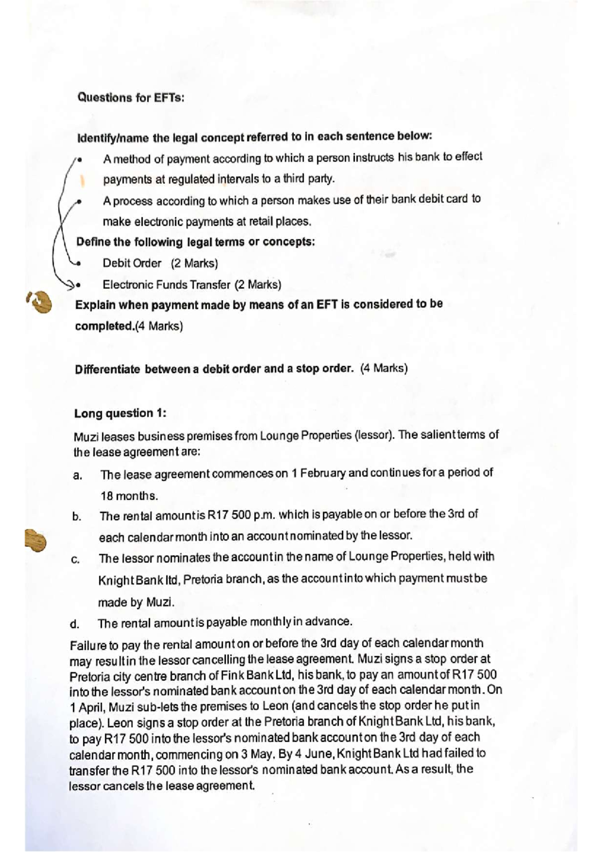 Questions for EFT(2) - Notes - LML4807 - Studocu