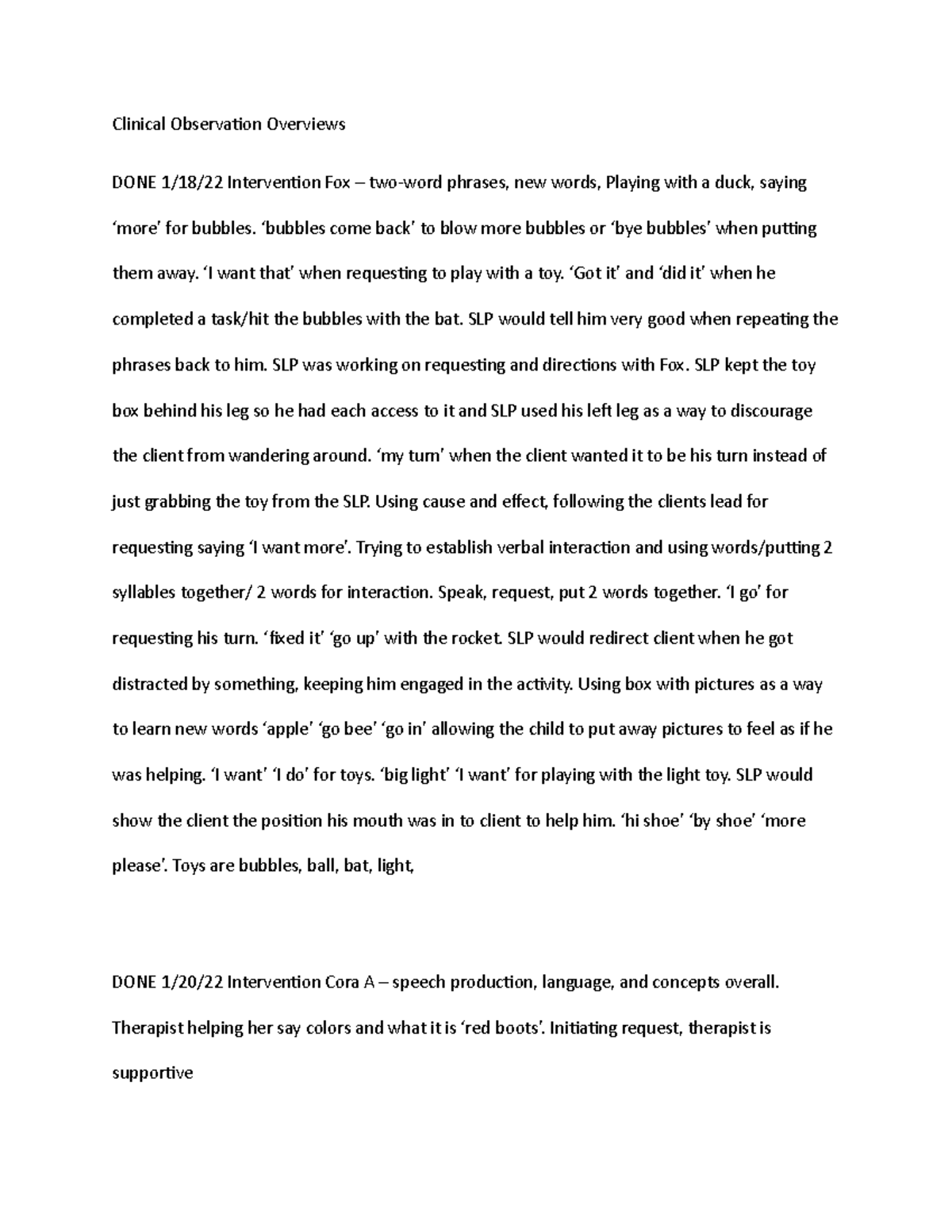 Clinical Observation Overview of Clients - Clinical Observation ...