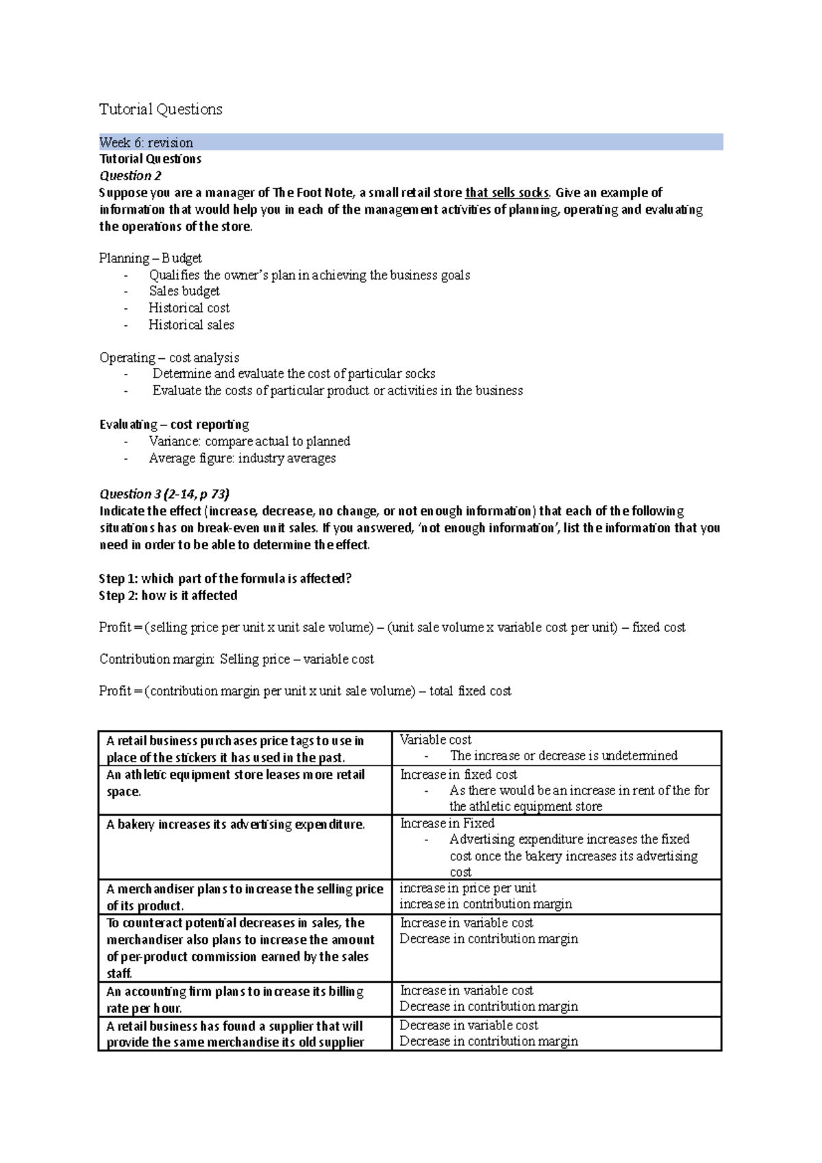 Tutorial Questions with answer and working out - Tutorial Questions ...