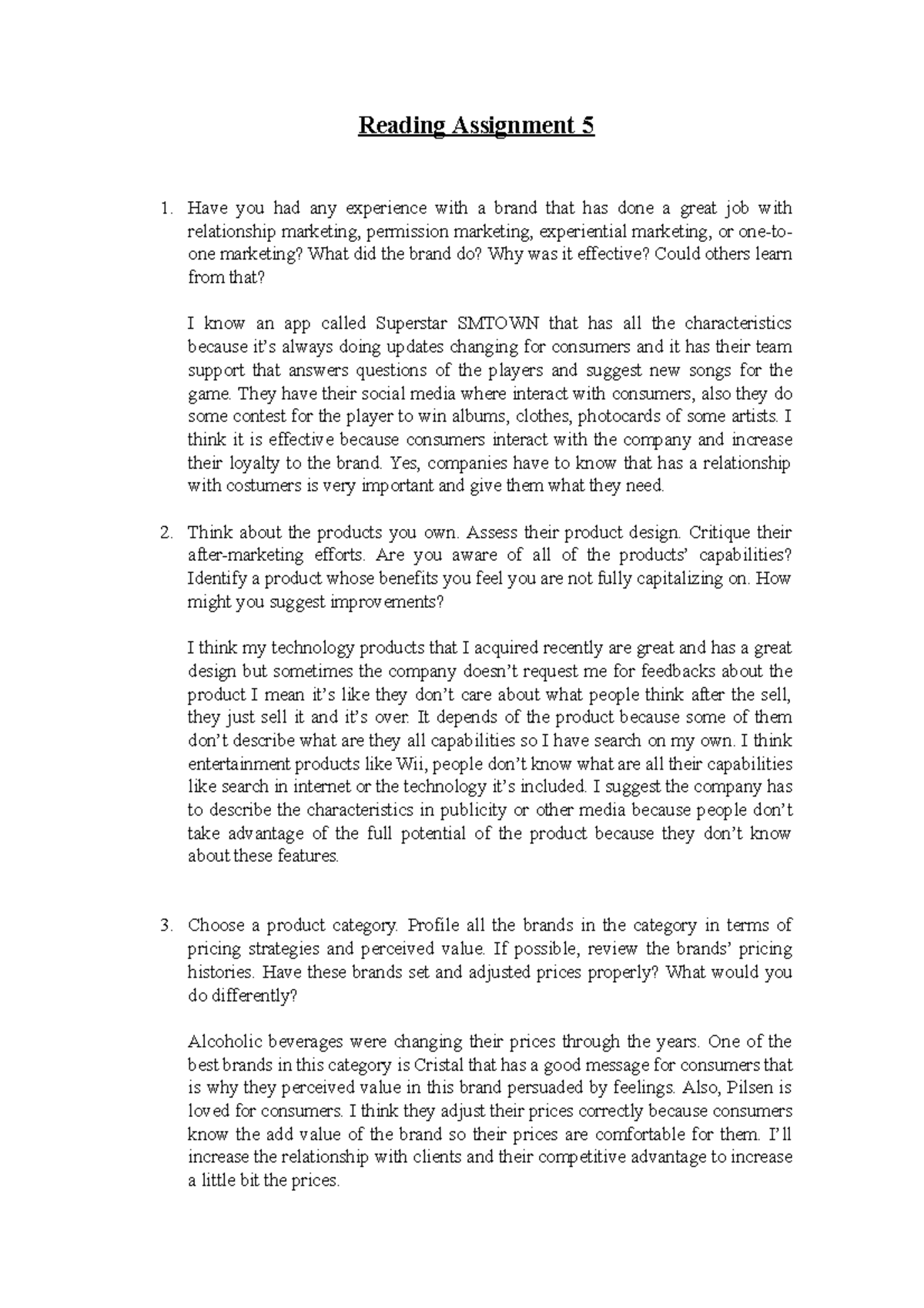 Reading Assignment 5 - Nota: 18 - Reading Assignment 5 1. Have you had ...