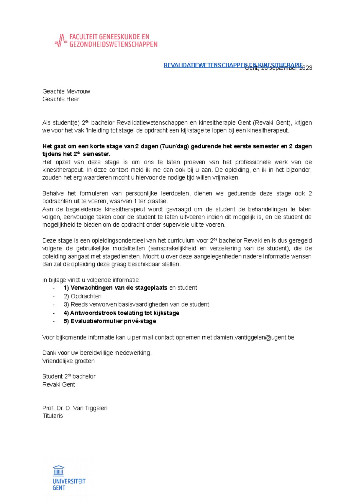 Bijlage stage 2023 - Gent, 28 september 2023 Geachte Mevrouw Geachte ...