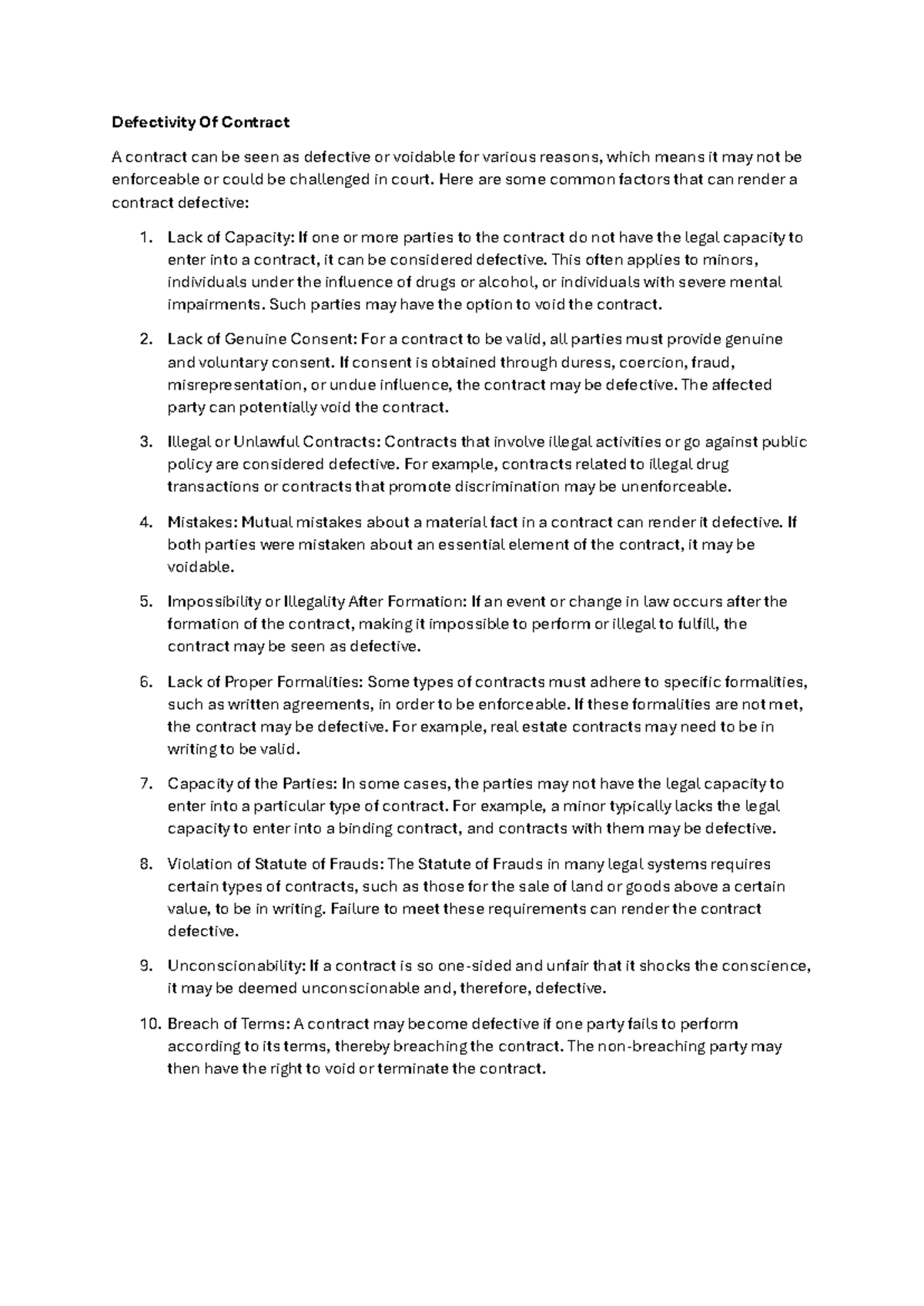 Defectivity Of contract - Here are some common factors that can render ...