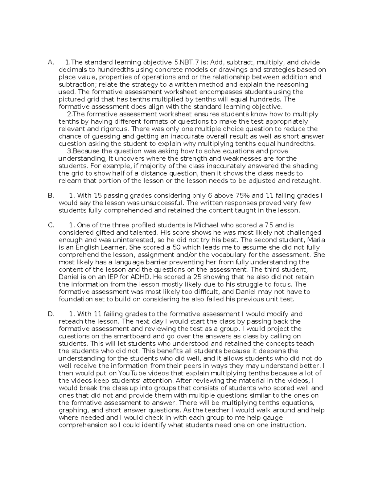 CIA task 3 - task 3- revised - A. 1 standard learning objective 5.NBT is: Add, subtract ...