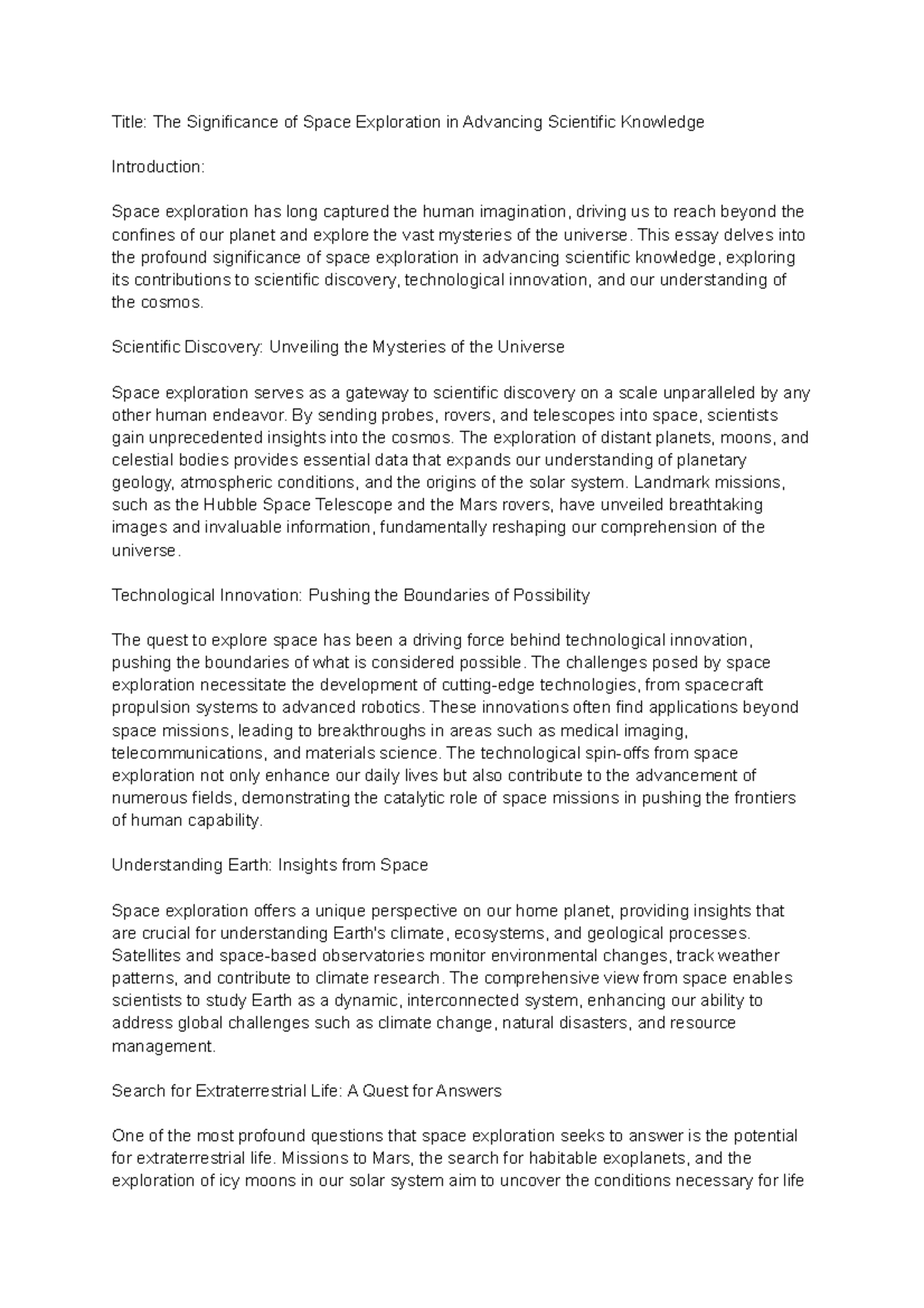 The Significance of Space Exploration in Advancing Scientific Knowledge ...