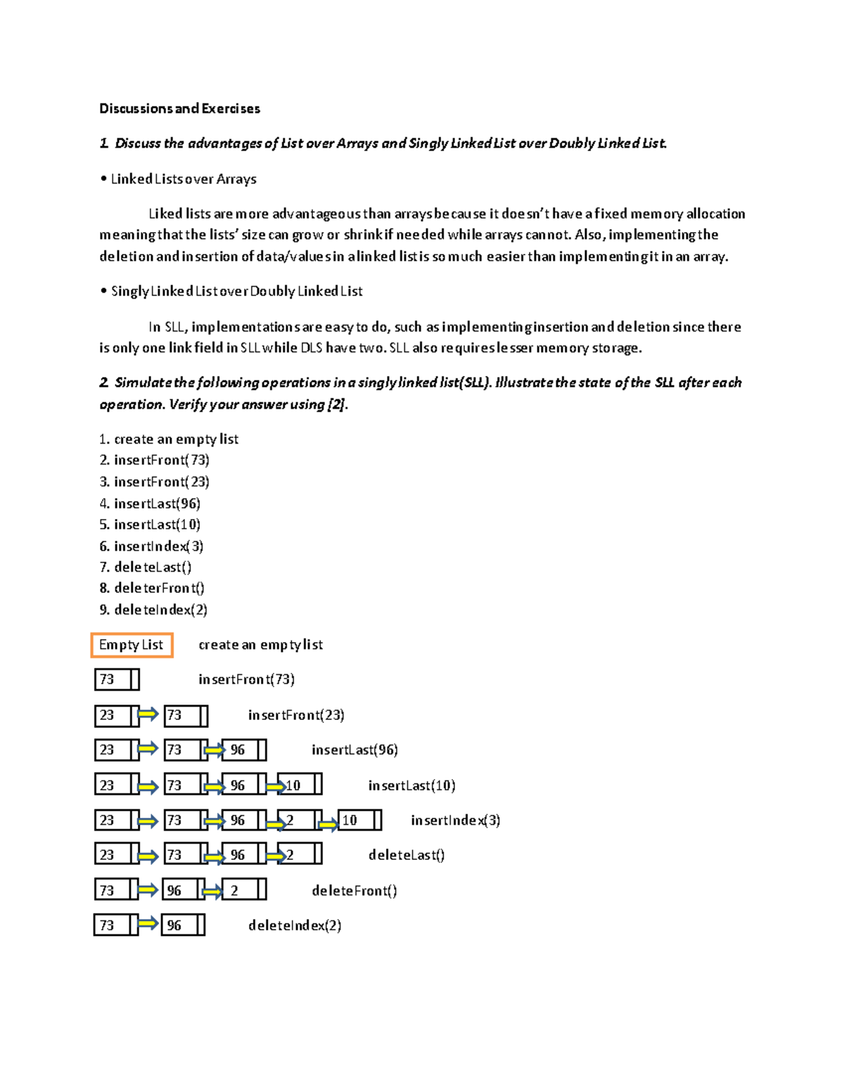 M2L2 - Course Guide - Discussions and Exercises 1. Discuss the advantages of List over Arrays ...