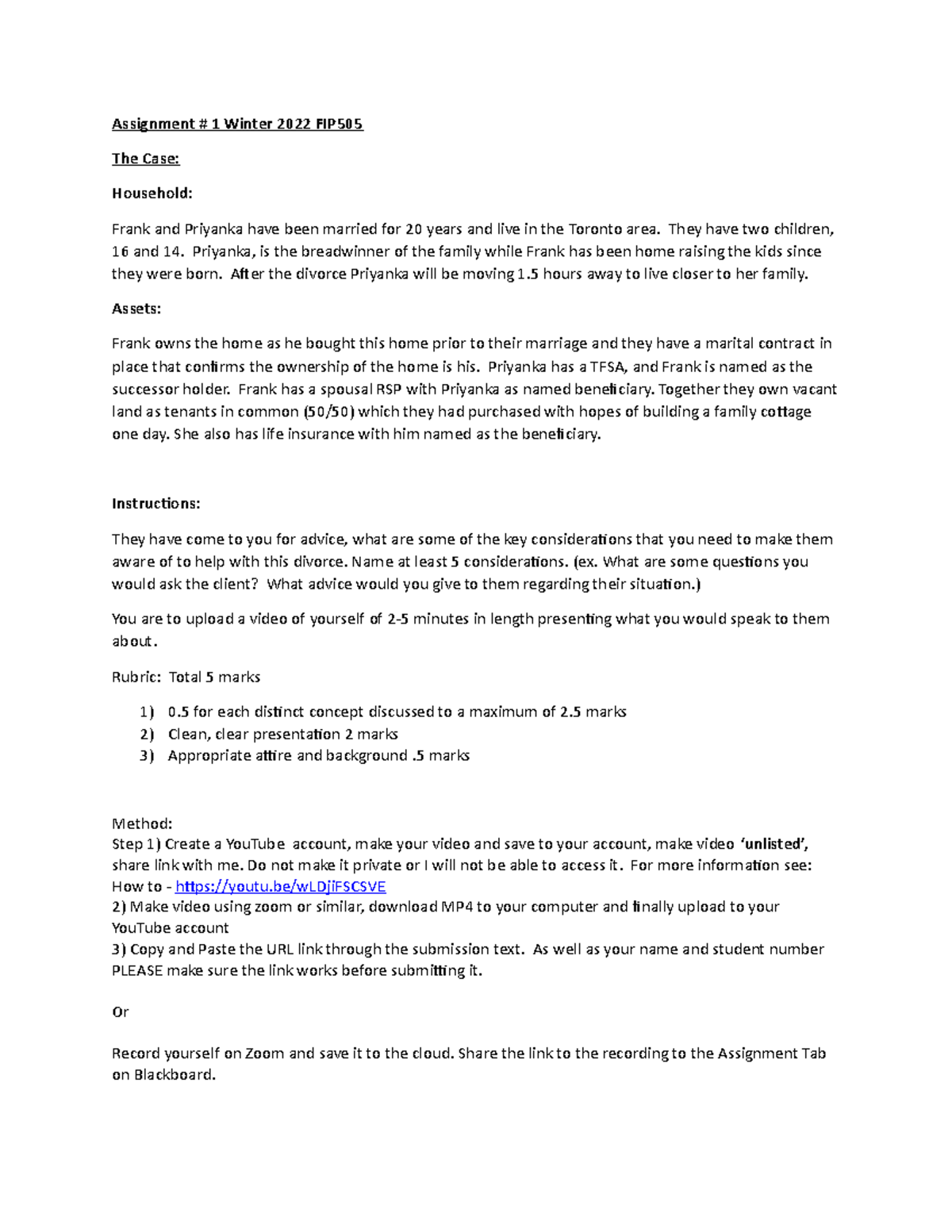 Assignment #1 - FIP505ZJJ Winter 2022 - Assignment # 1 Winter 2022 FIP The Case: Household ...