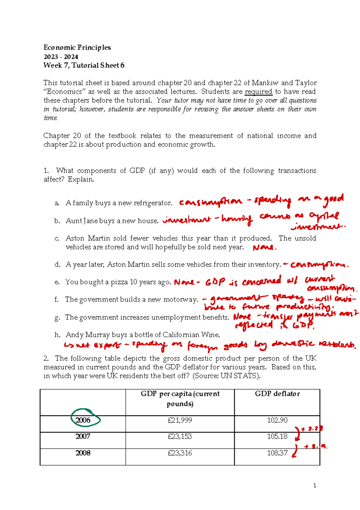 Tutorial 6 - 1 Economic Principles 2023 - 202 4 Week 7, Tutorial Sheet 6 This tutorial sheet is ...