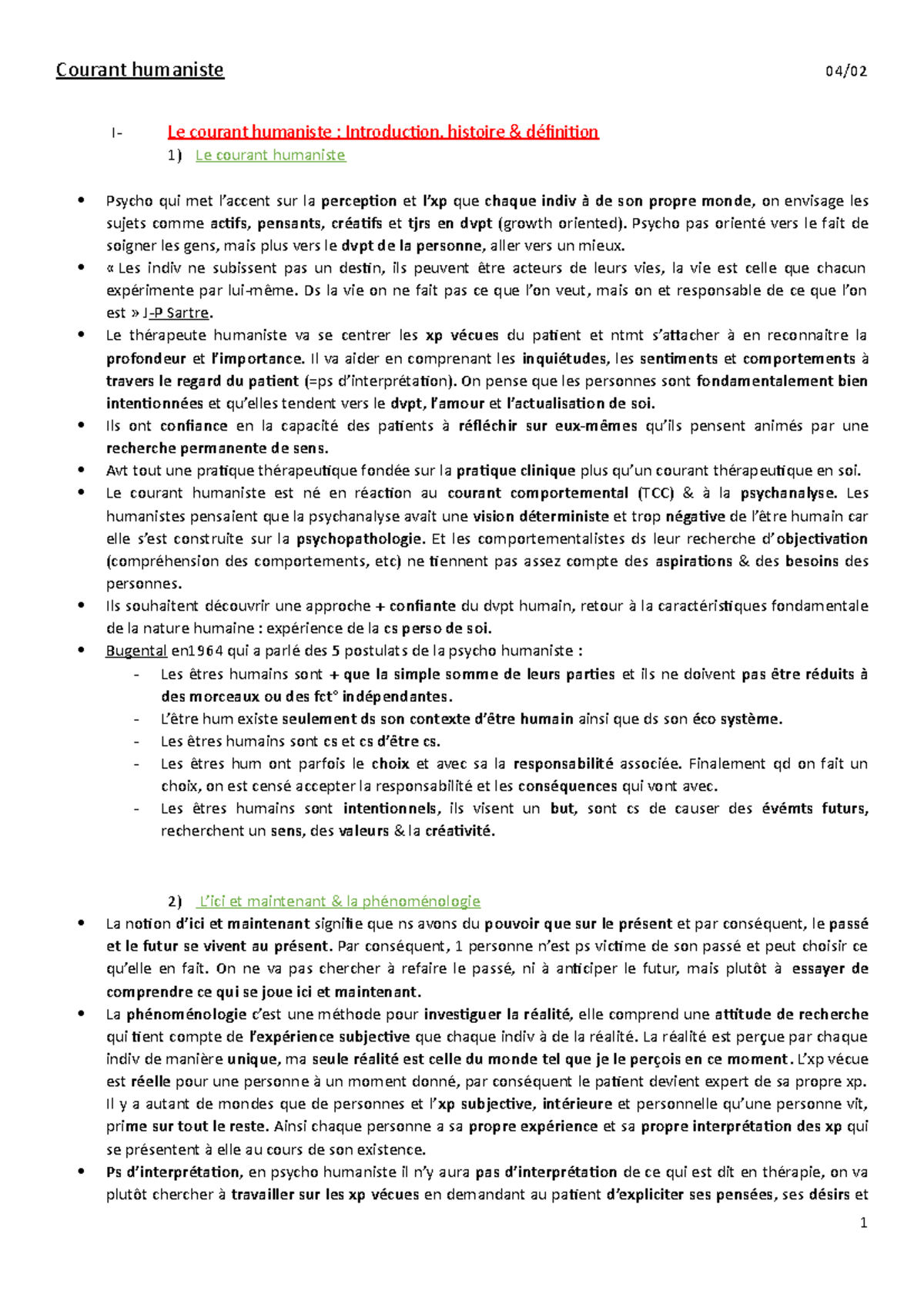 2. Courant humaniste - Notes de cours 2 - Courant humaniste I- 04/02 Le ...