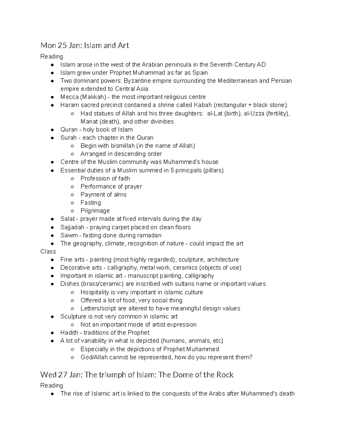Islamic Art - Weekly lecture notes with detailed on artworks and ...