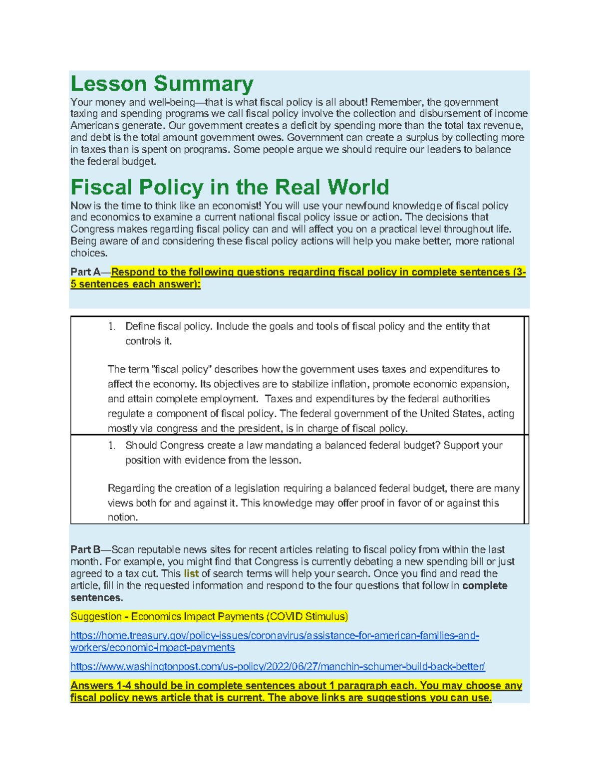 3.03 economic class - Lesson Summary Your money and well-being—that is ...