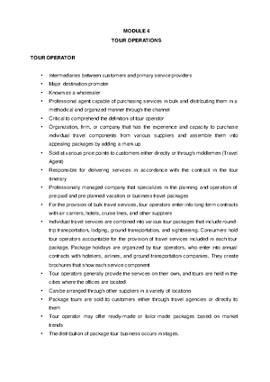 Module 6 - Package Tour Costing Lecture Notes - MODULE 6 PACKAGE TOUR ...