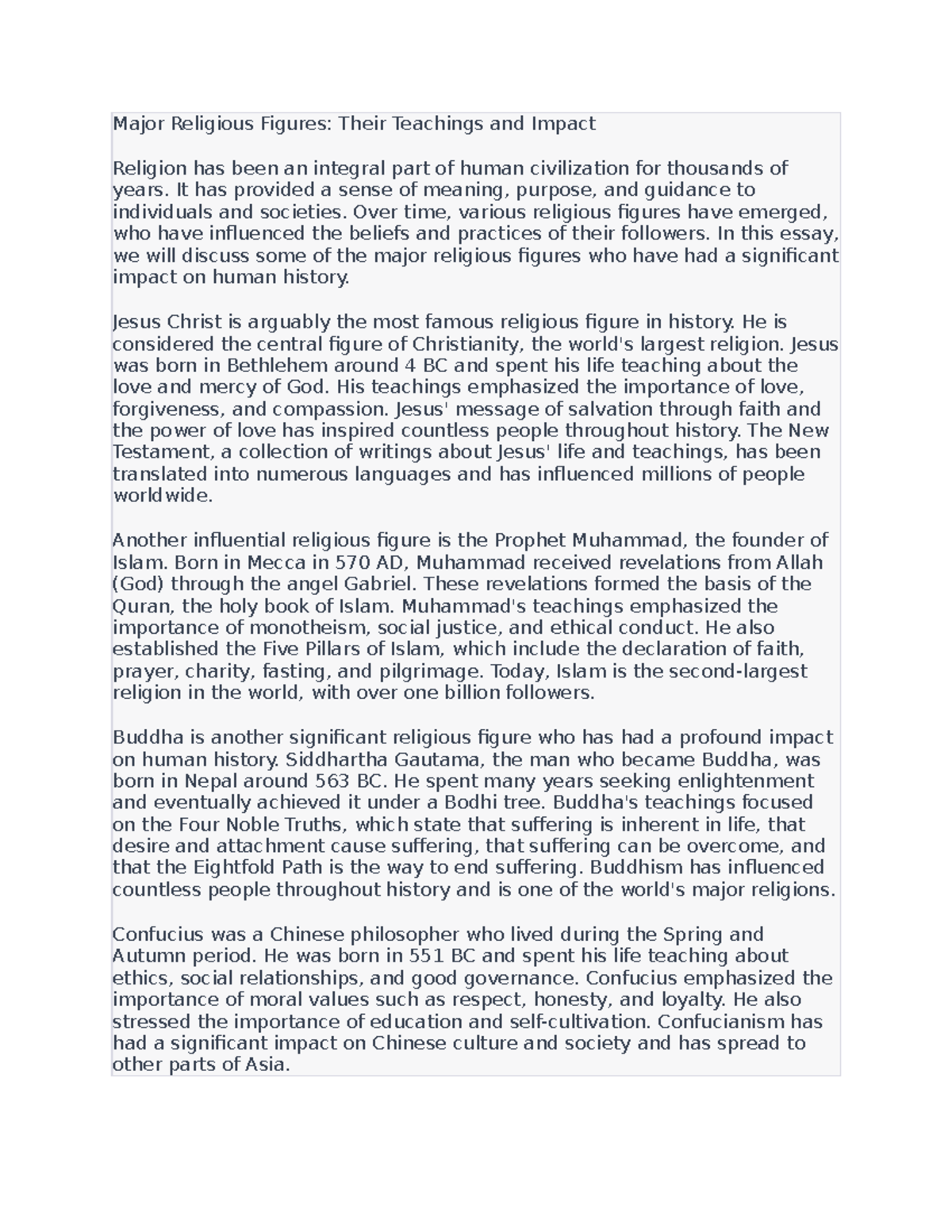 Major Religious Figures - It has provided a sense of meaning, purpose ...