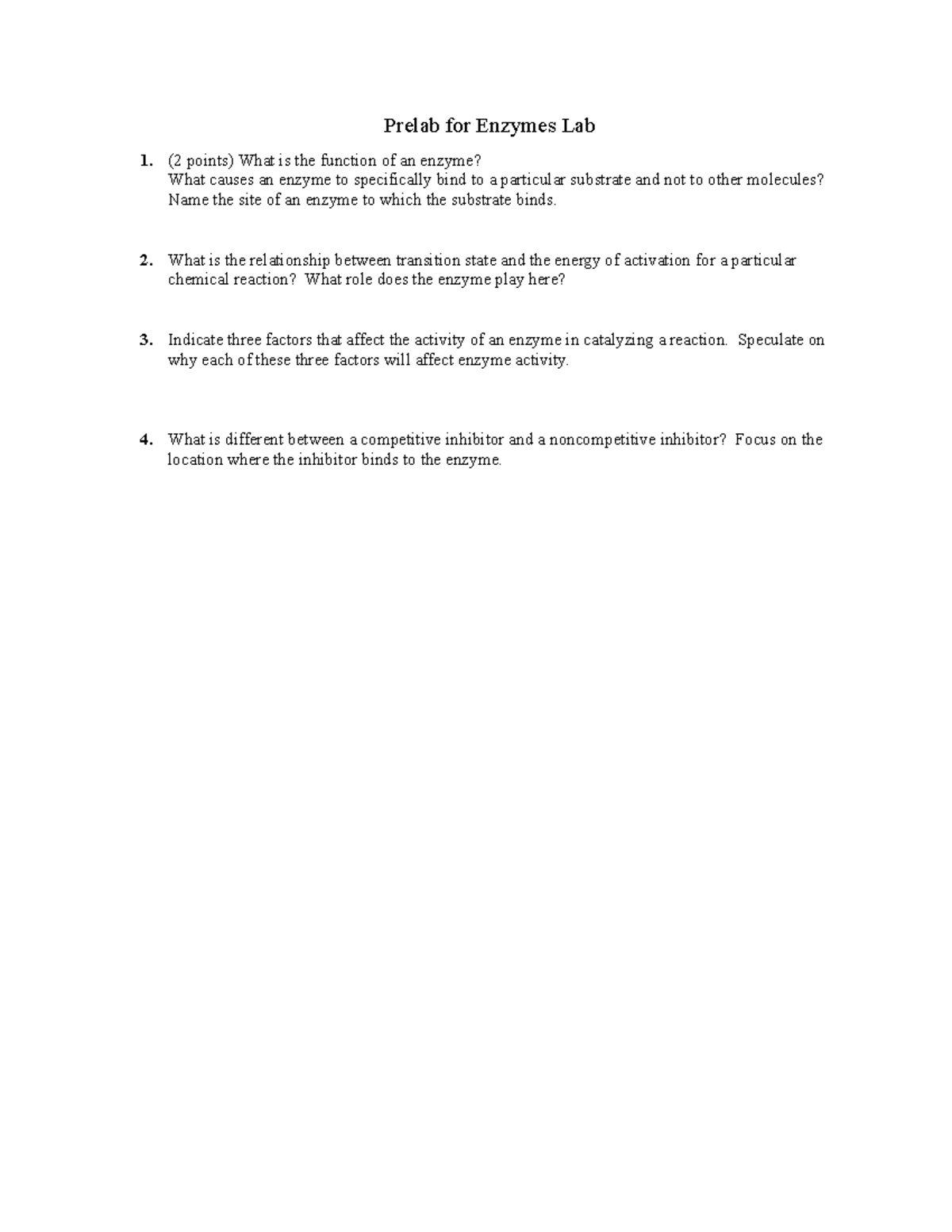 Asap pre - prelab biol1610 - Prelab for Enzymes Lab (2 points) What is ...