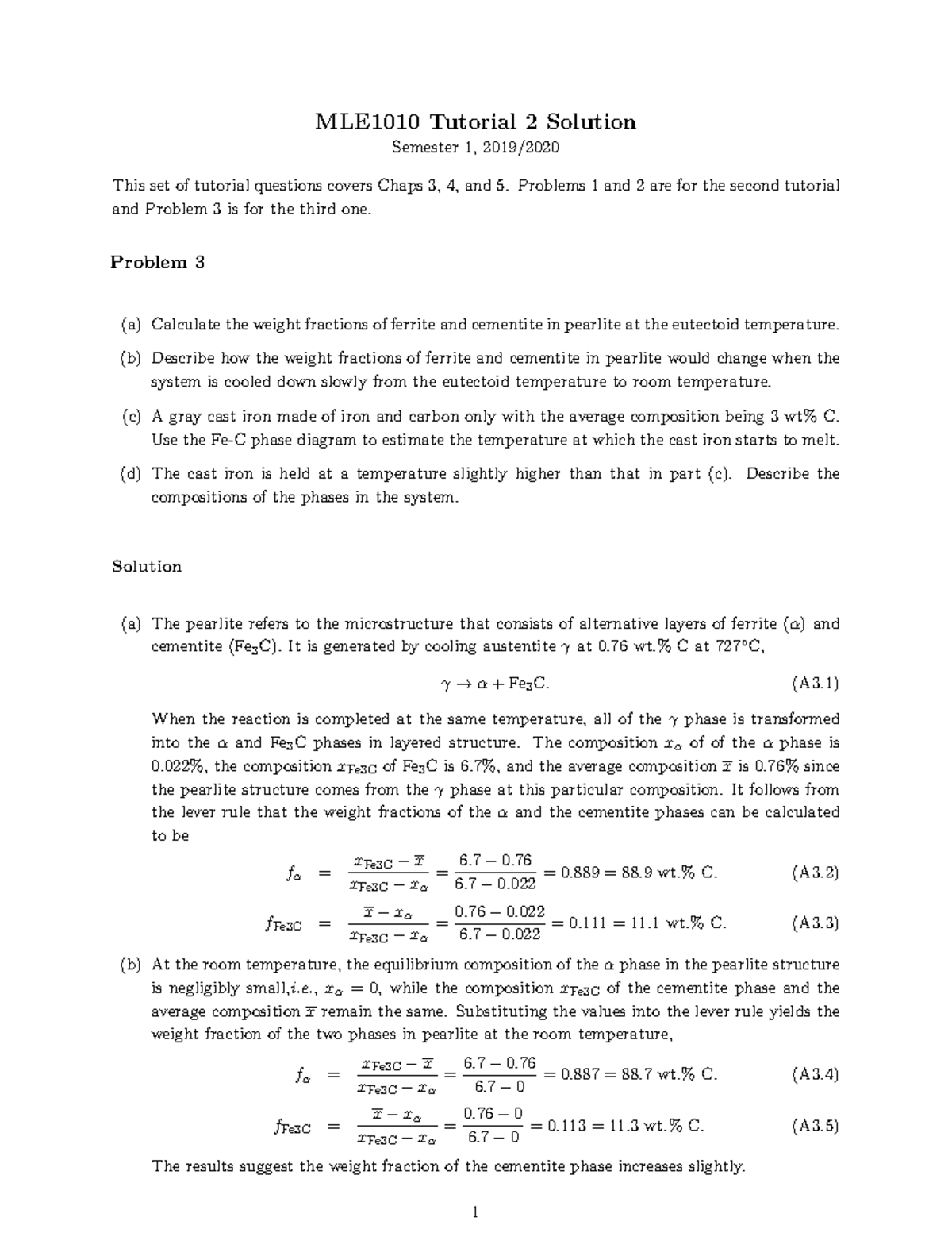 MLE1010 Tutorial 3 Q1 Solution - MLE1010 Tutorial 2 Solution Semester 1 ...