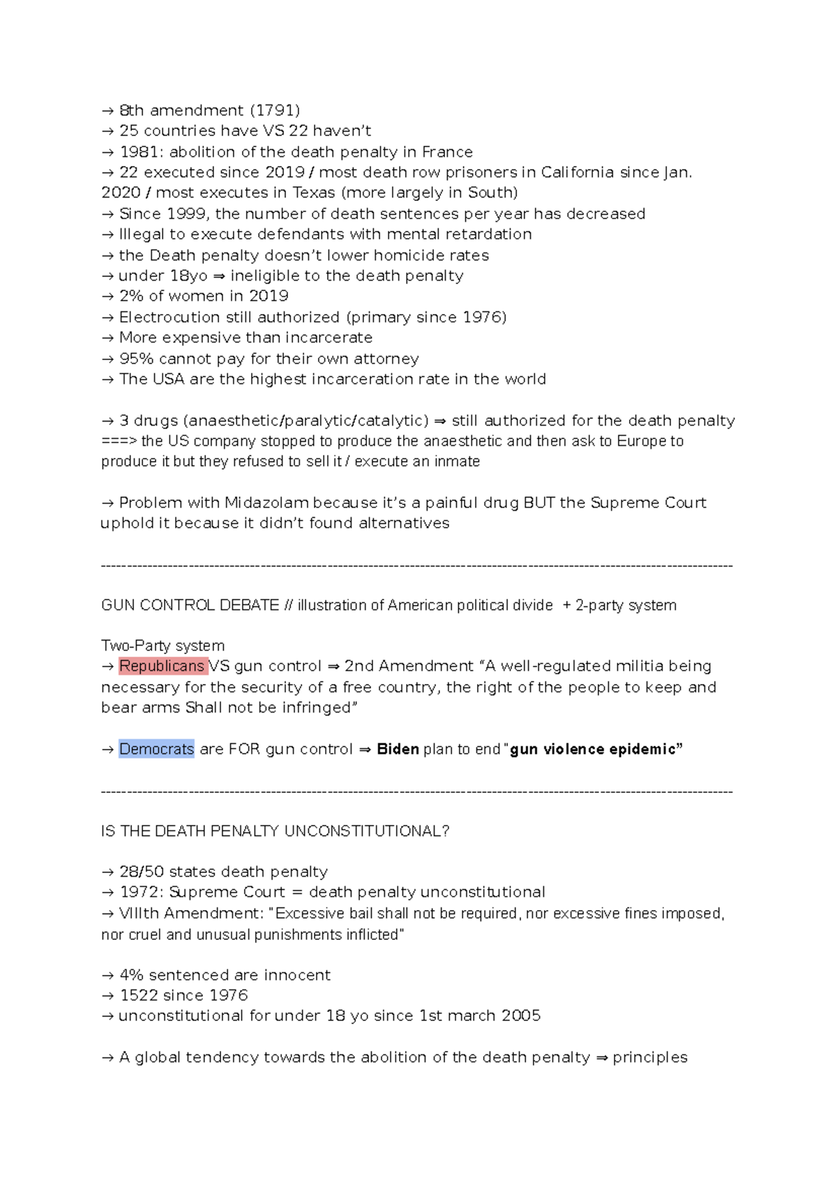 The death penalty - ... - → 8th amendment (1791) → 25 countries have VS ...