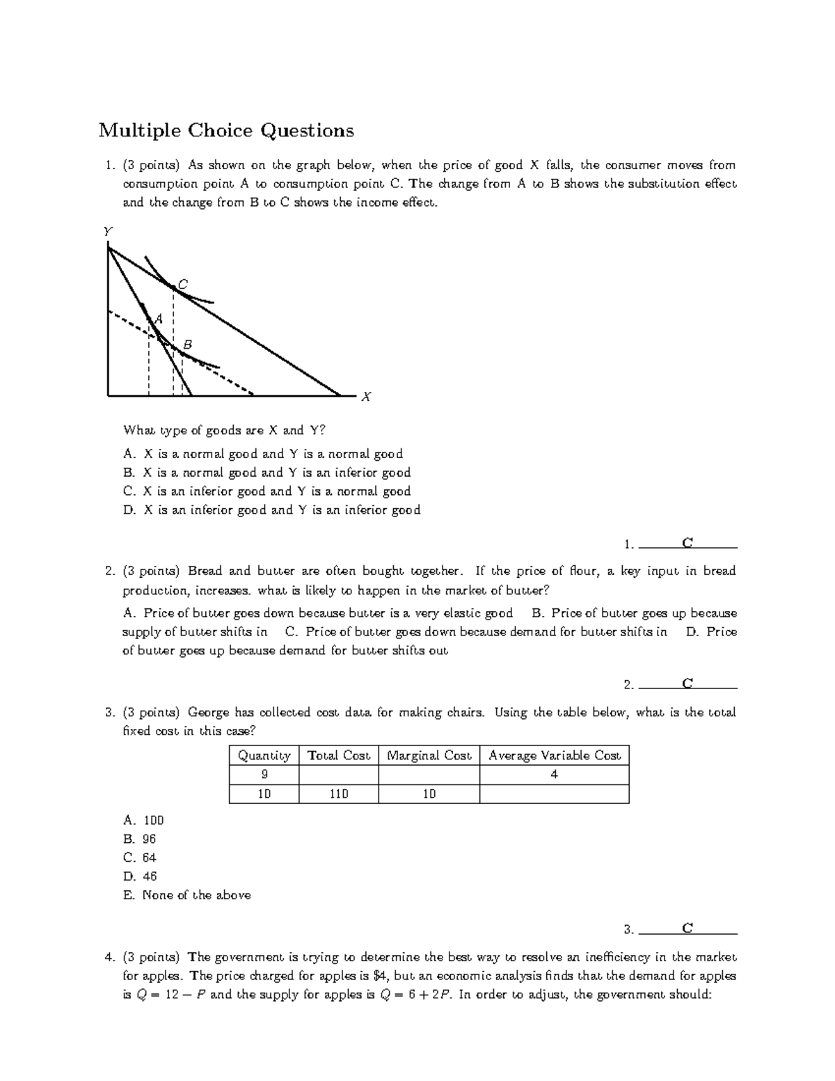 Practice Final AK - Multiple Choice Questions (3 points) As shown on ...