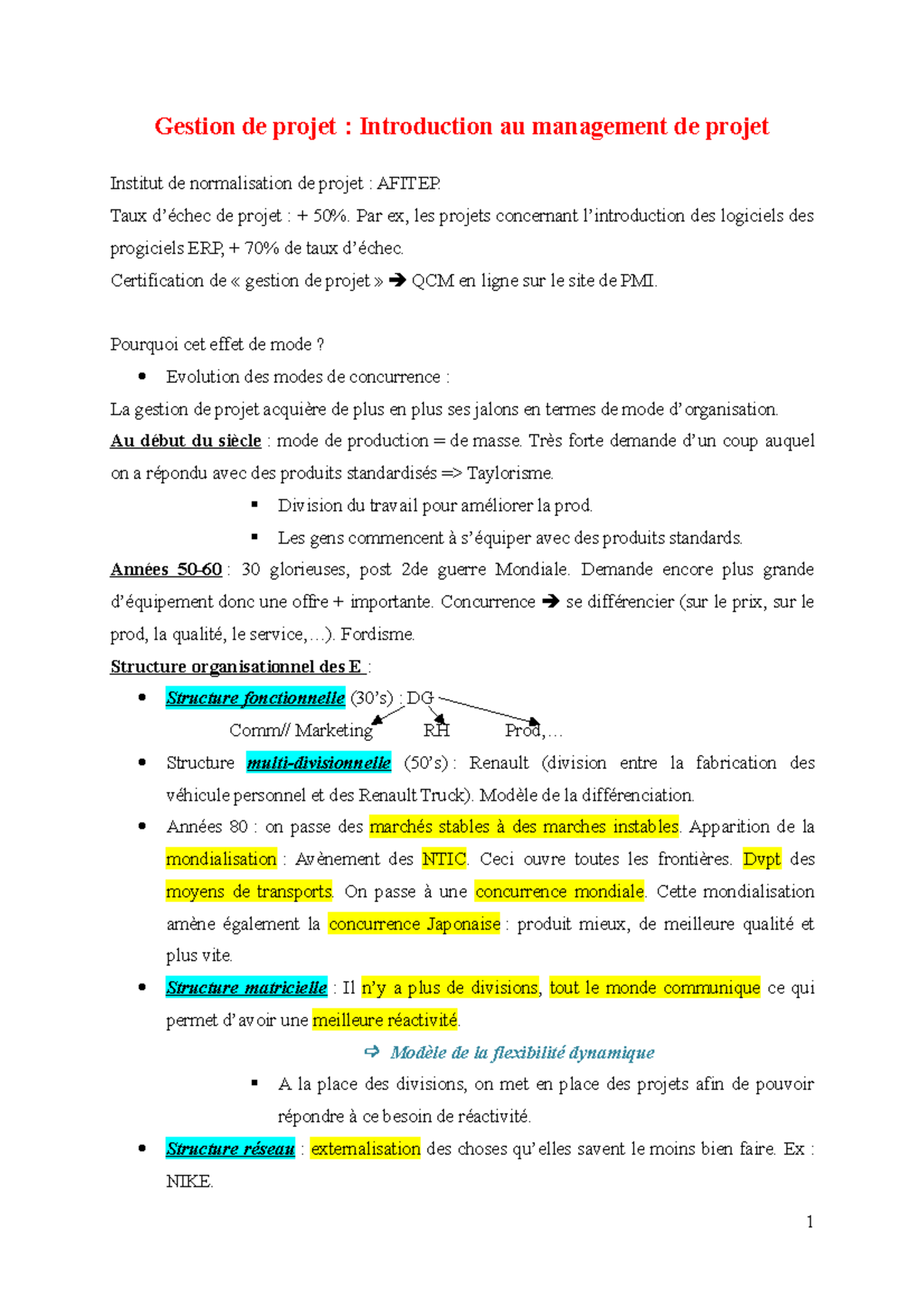 Cours gestion de projet - Gestion de projet : Introduction au ...