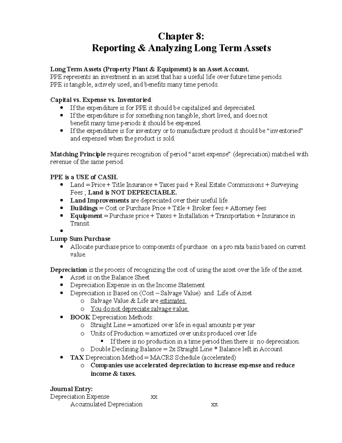 Chapter 8 Class Notes - Chapter 8: Reporting & Analyzing Long Term ...