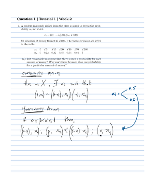 Tutorial exercise 1 - Question Sheet 1 Topics in Microeconomics A student randomly picked from ...