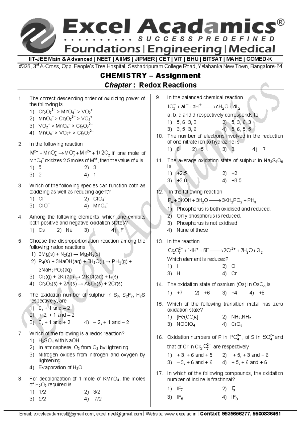 Assign - Chem - 28 - Chem - Email: excelacadamicslt@gmail, excel@gmail | Website: excelac ...