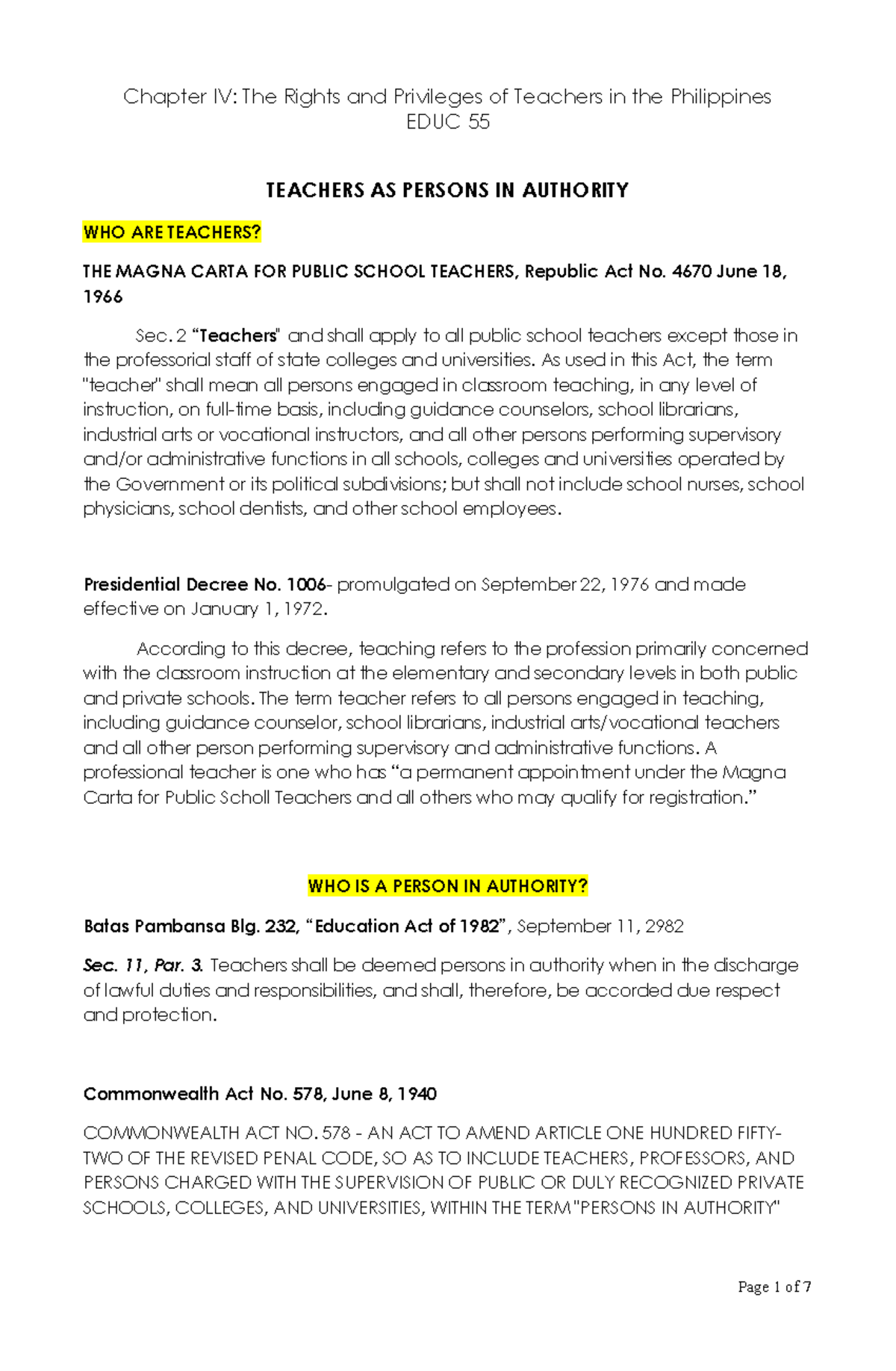 Teachers as Persons in Authority - Chapter IV: The Rights and ...