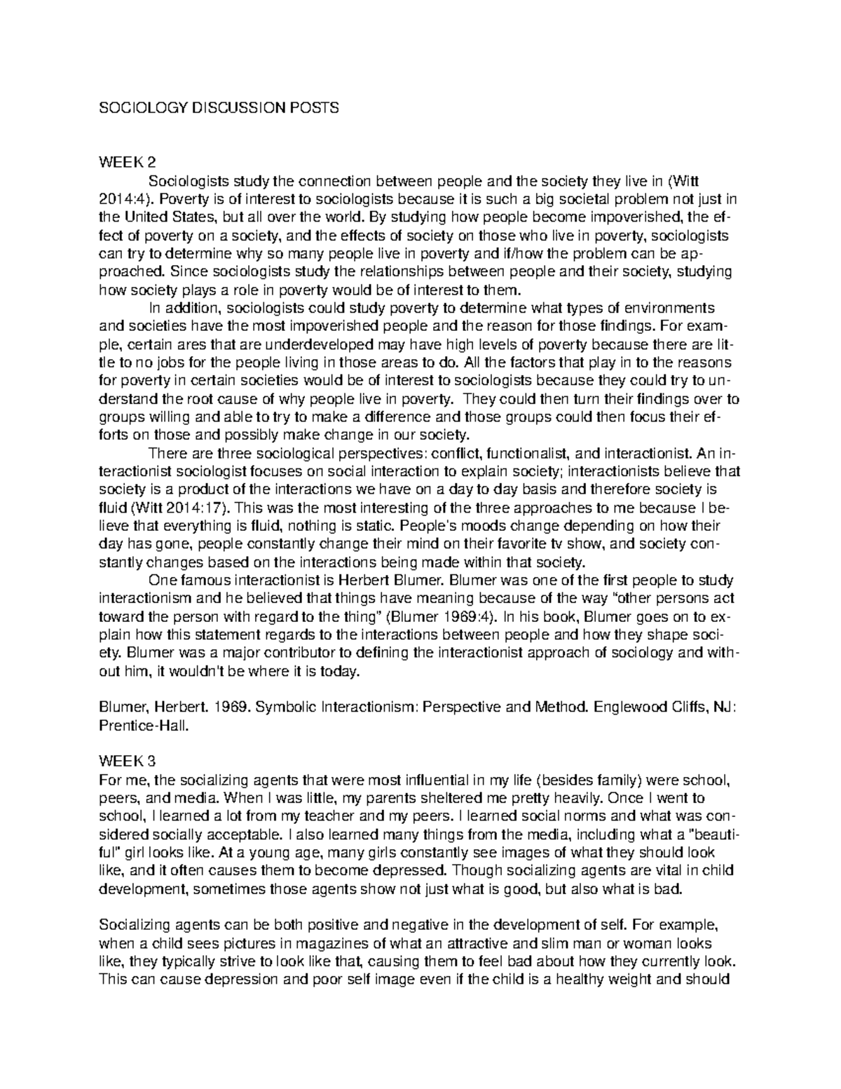 Sociology Discussion Posts - SOCIOLOGY DISCUSSION POSTS WEEK 2 ...