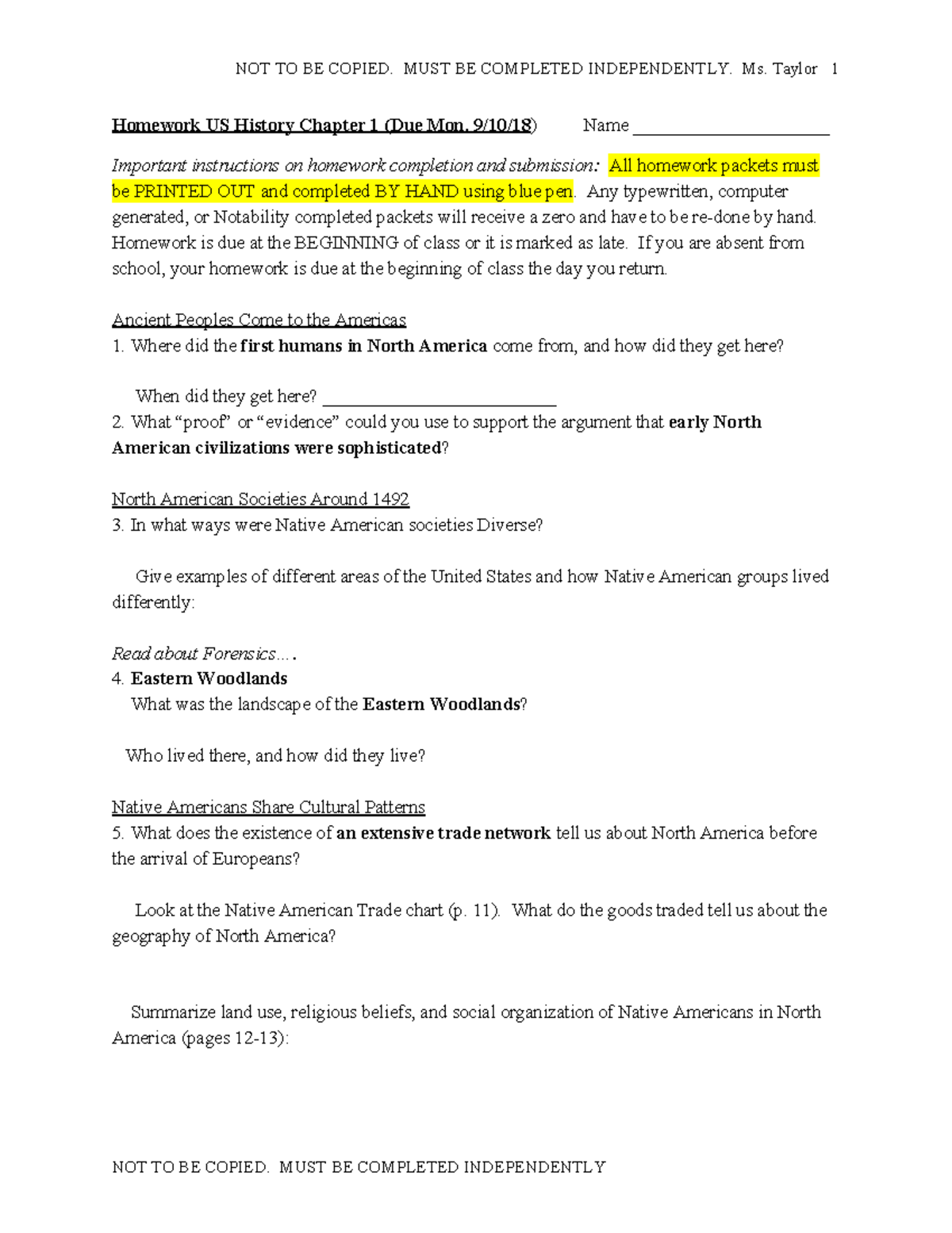 Hon His Chptr 1 - History chapter 1 US Assignment 1877 - Homework US ...