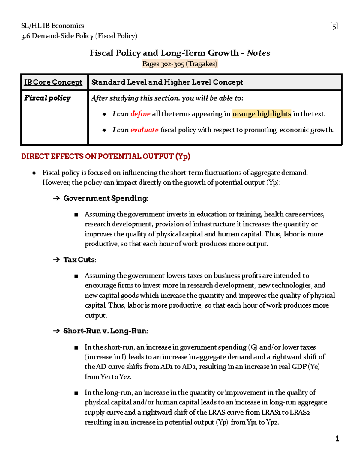 (5b.) Fiscal Policy and Long-Term Growth - Notes - SL/HL IB Economics ...