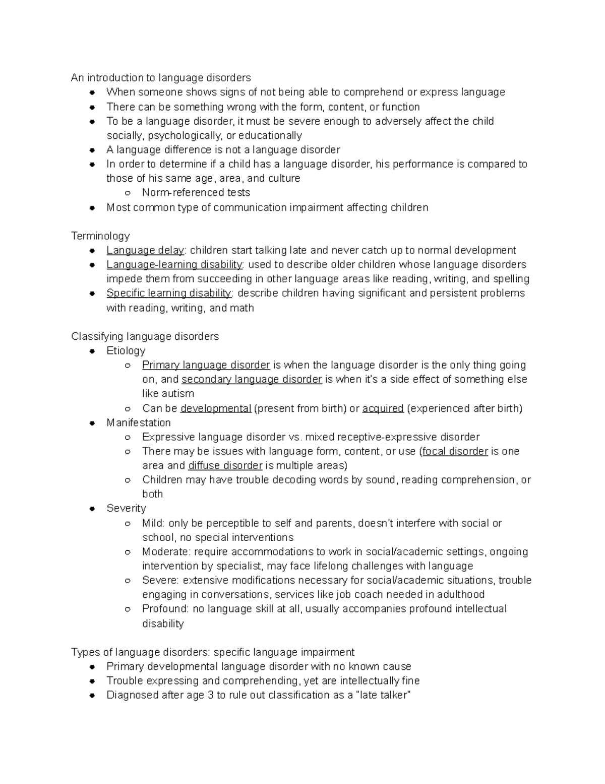 Exam 1 - N. Cruse, Instructor - Includes notes on fluency disorders ...