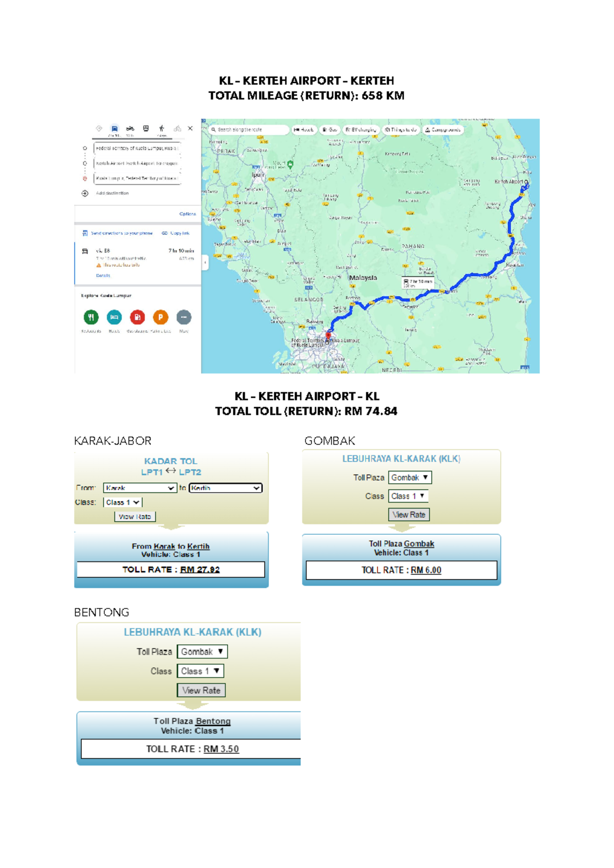 Mileage and Toll Offshore Via Kerteh - Business Strategy - KL – KERTEH ...