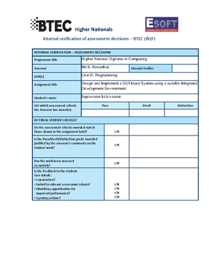 Unit 01 Programming - Higher Nationals Internal verification of assessment decisions – BTEC (RQF ...
