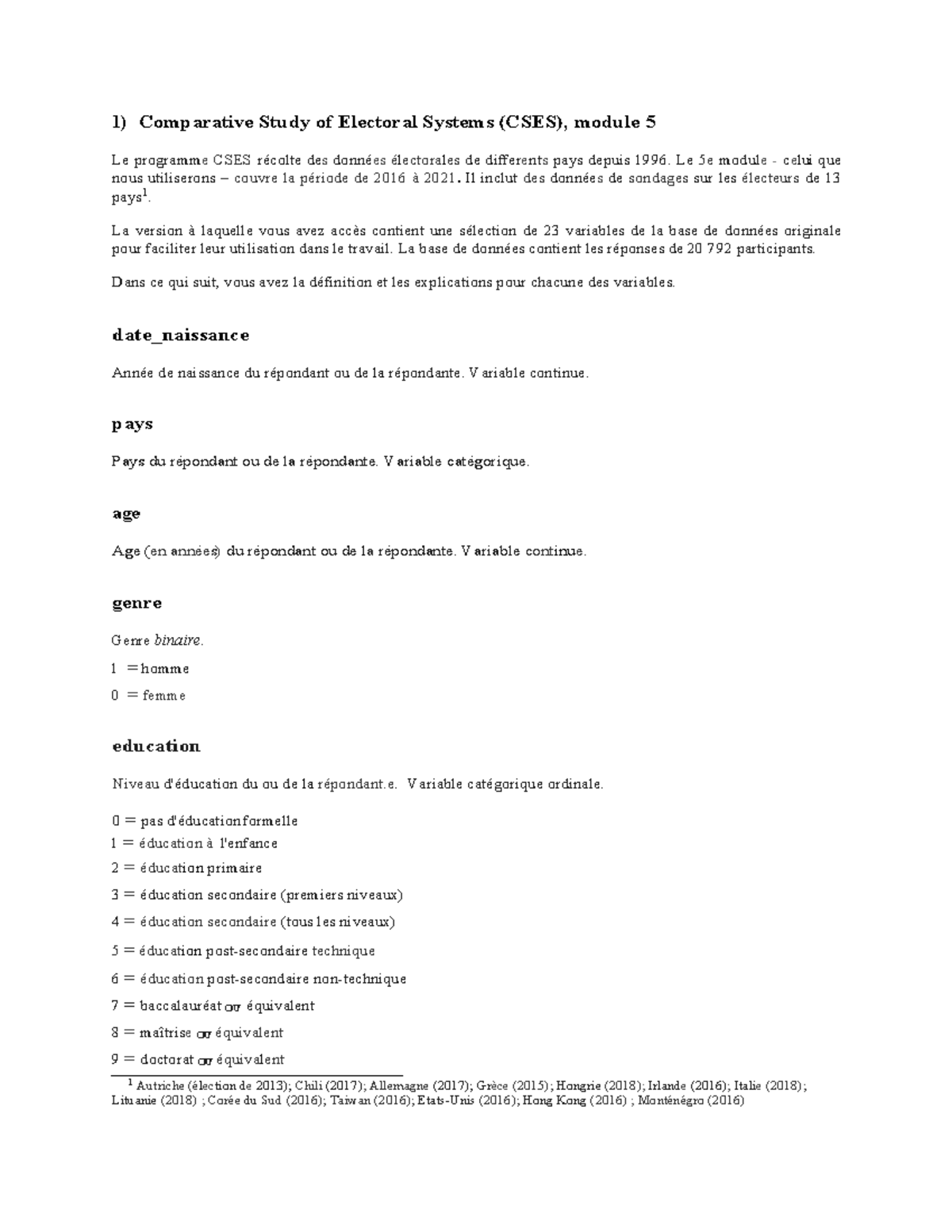 Codebook A2024 - Bases de données - 1) Comparative Study of Electoral Systems (CSES), module 5 ...