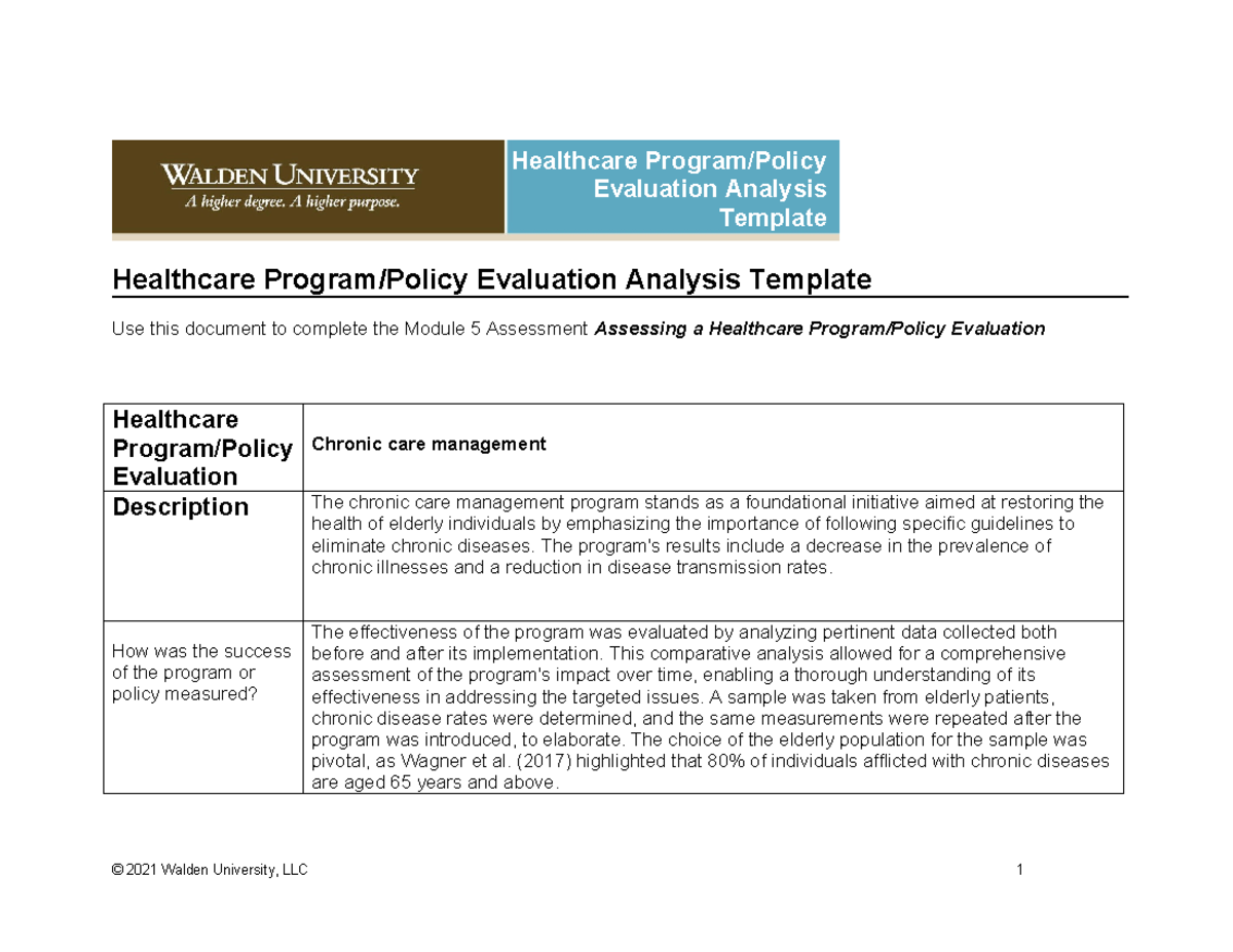 USW1 NURS 6050 Healthcare Program-Policy Evaluation Analysis Template (12) - Healthcare - Studocu