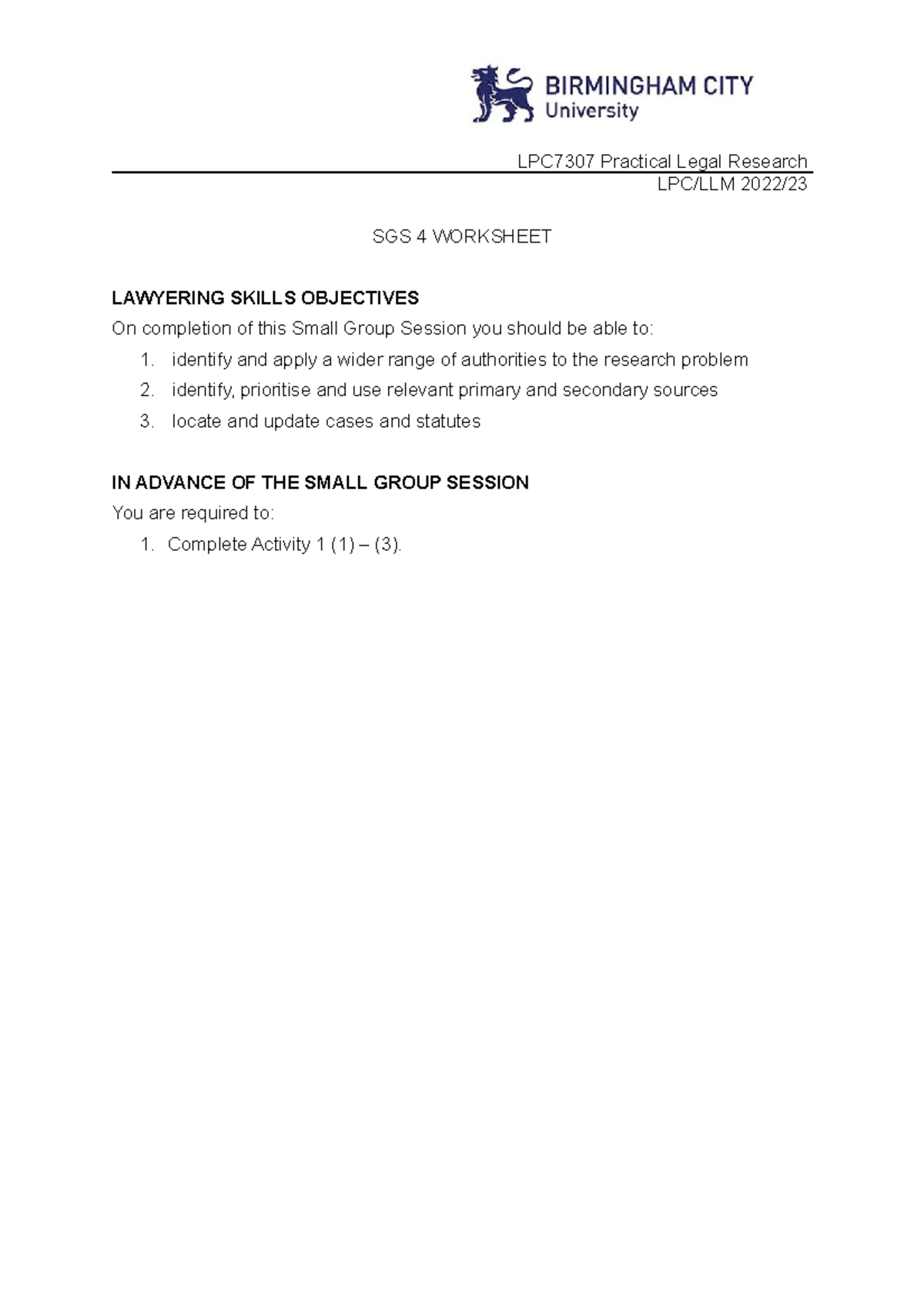 Sgs 4 Sgs 4 Lpc Llm 2022 Sgs 4 Worksheet Lawyering Skills