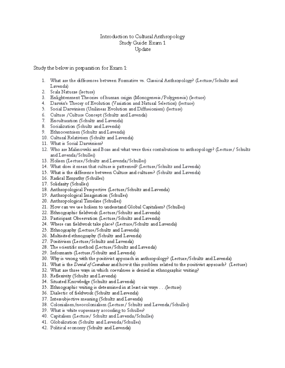 Study Guide exam 1 upate - Introduction to Cultural Anthropology Study ...