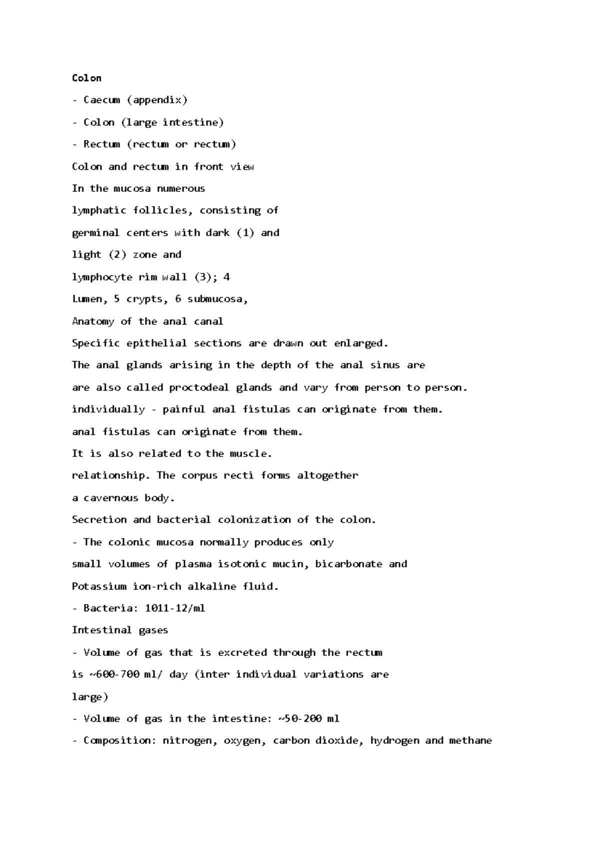 Colon - Lecture notes 1 - Colon Caecum (appendix) Colon (large ...