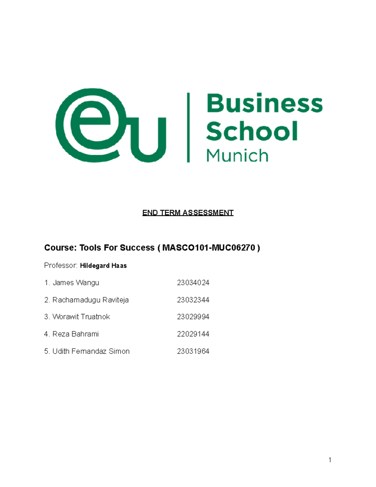 Tools For Success - James Wangu 23034024 2. Rachamadugu Raviteja ...