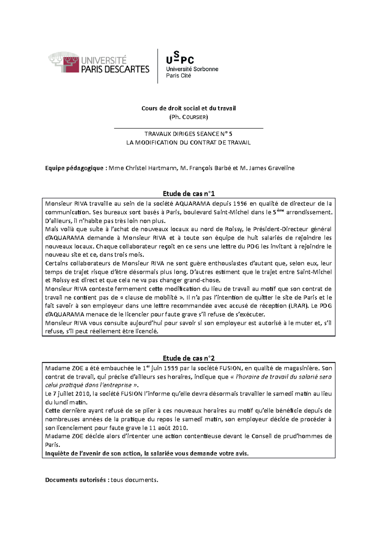 Droit social et du travail 2018 - TD seance 5 (Ph Coursier) - Cours de ...