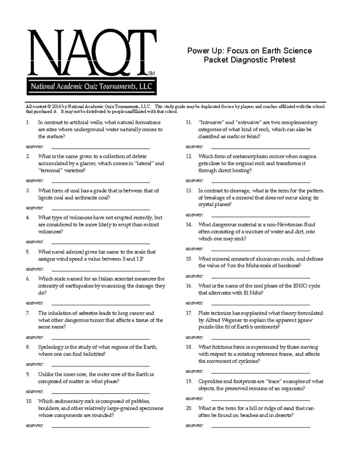 Earth science information - Power Up: Focus on Earth Science Packet ...