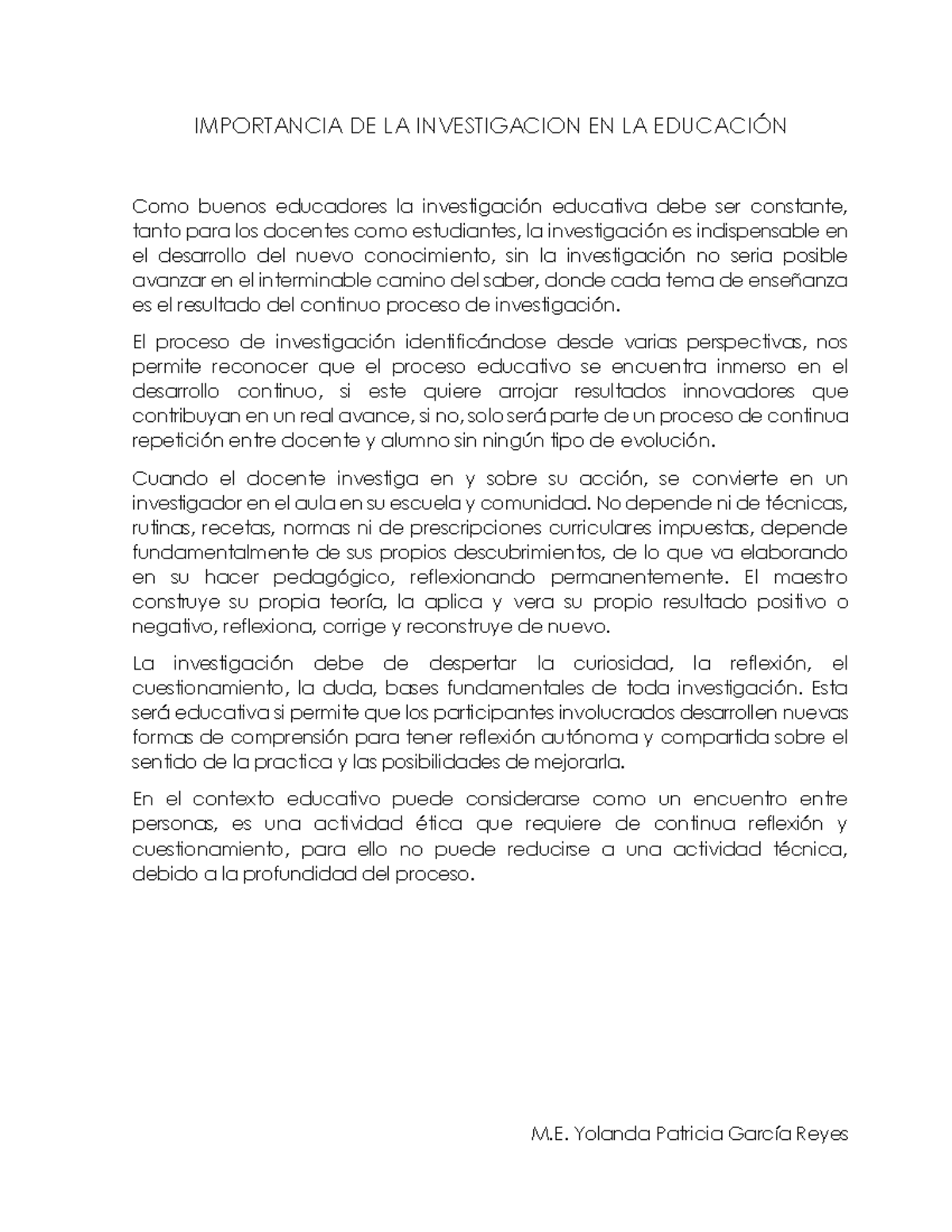 Importancia DE LA Investigacion EN LA Educación - IMPORTANCIA DE LA INVESTIGACION EN LA EDUCACI ...