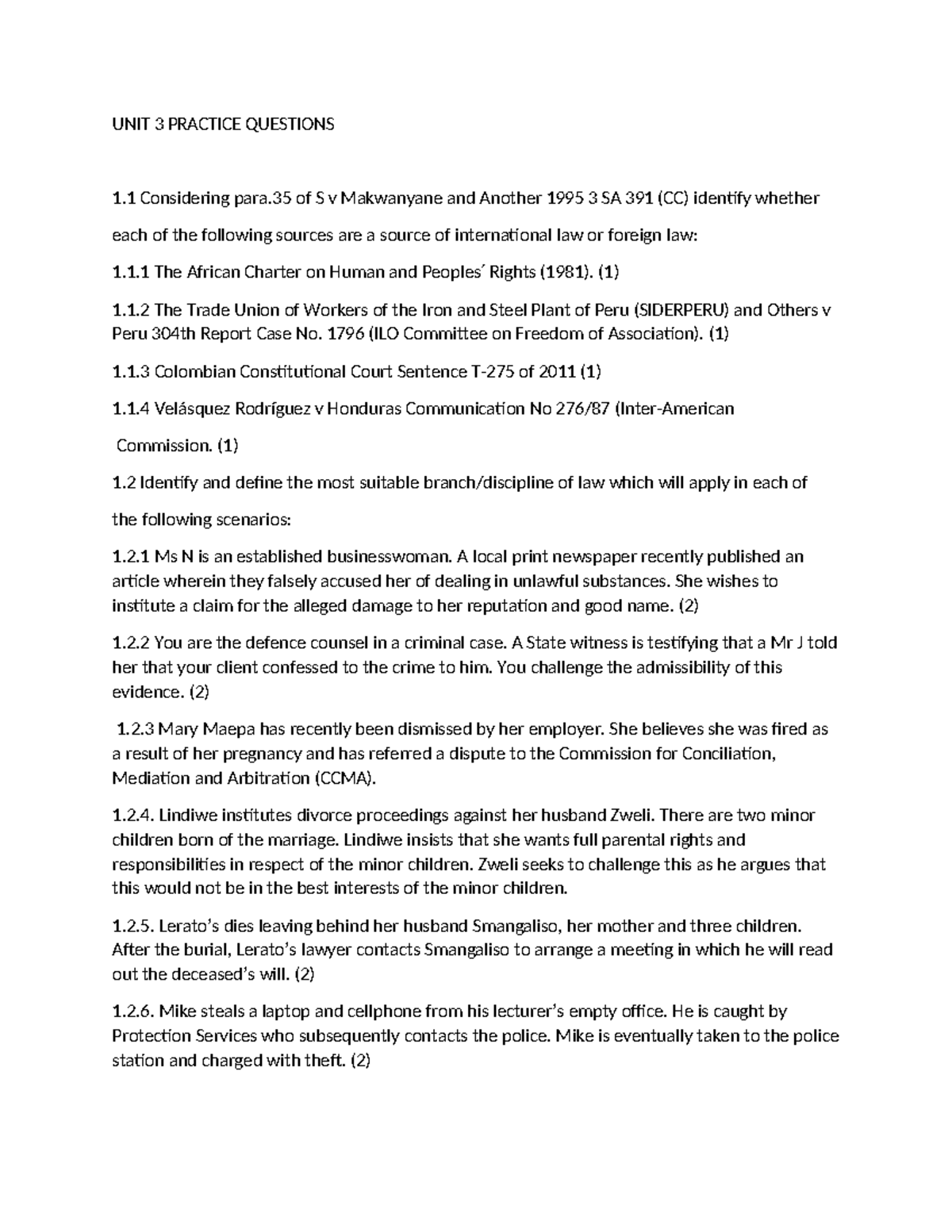 Module 3 - Classification of law. - UNIT 3 PRACTICE QUESTIONS 1 ...